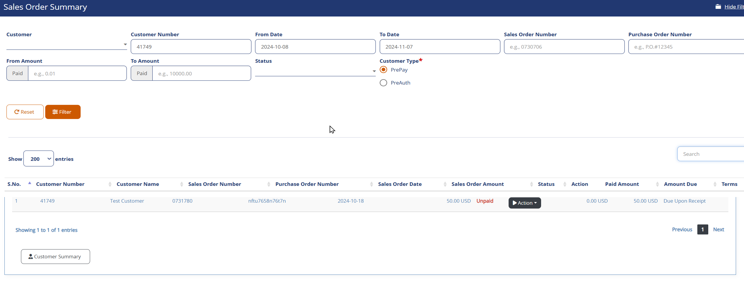 Sales Order Summary - VELA Admin Guide