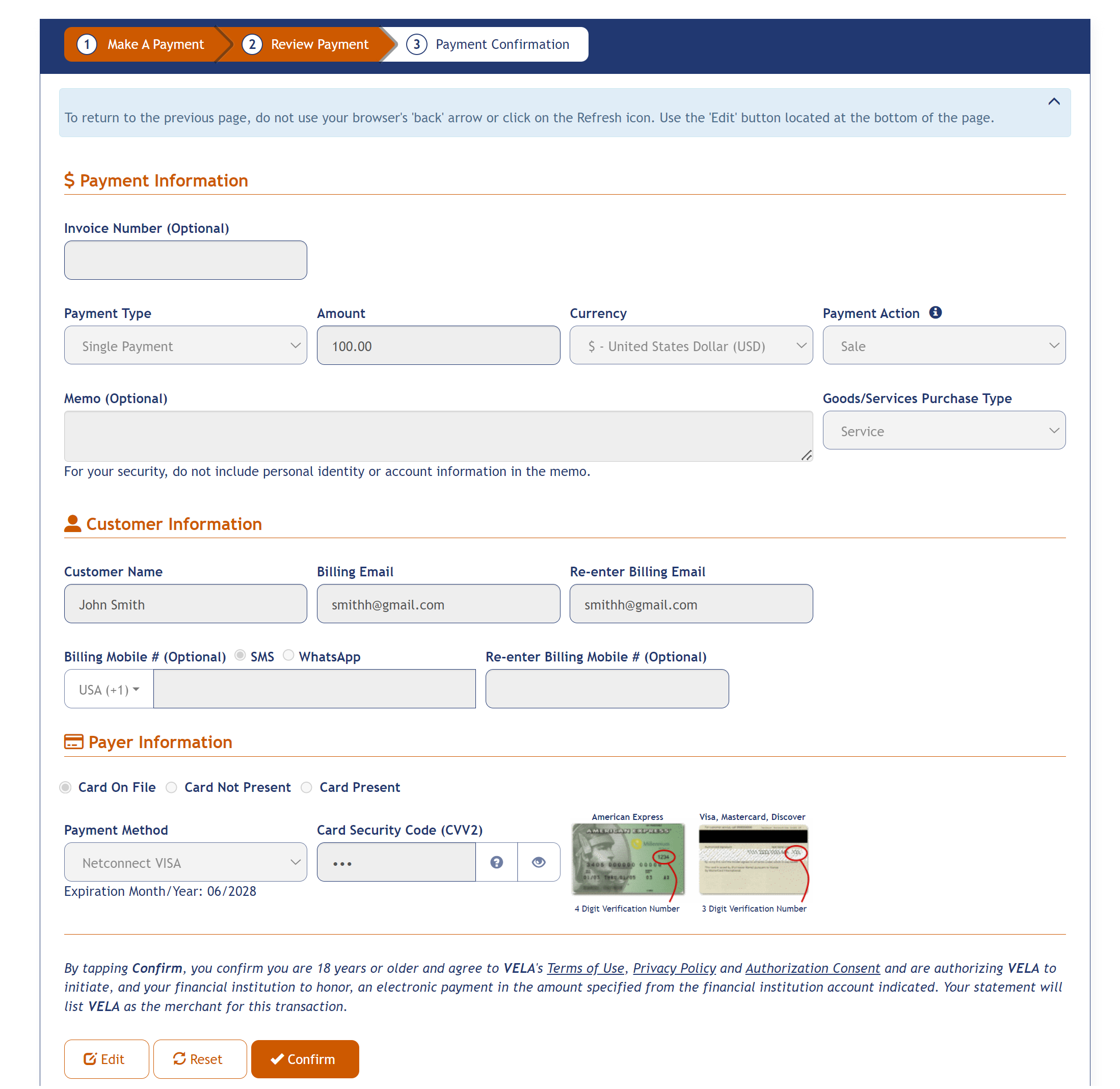 Make A Payment - Card On File - ONEui User Guide